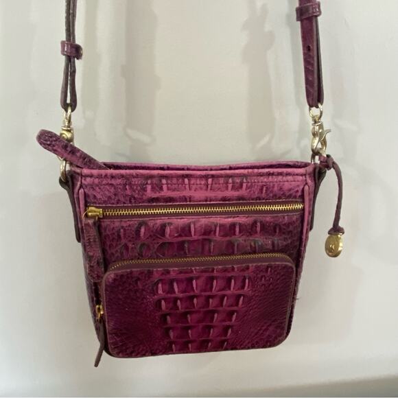 Brahmin | Bags | Brahmin Vtg Cleo Crossbody Bag Croc Embossed Purple ...
